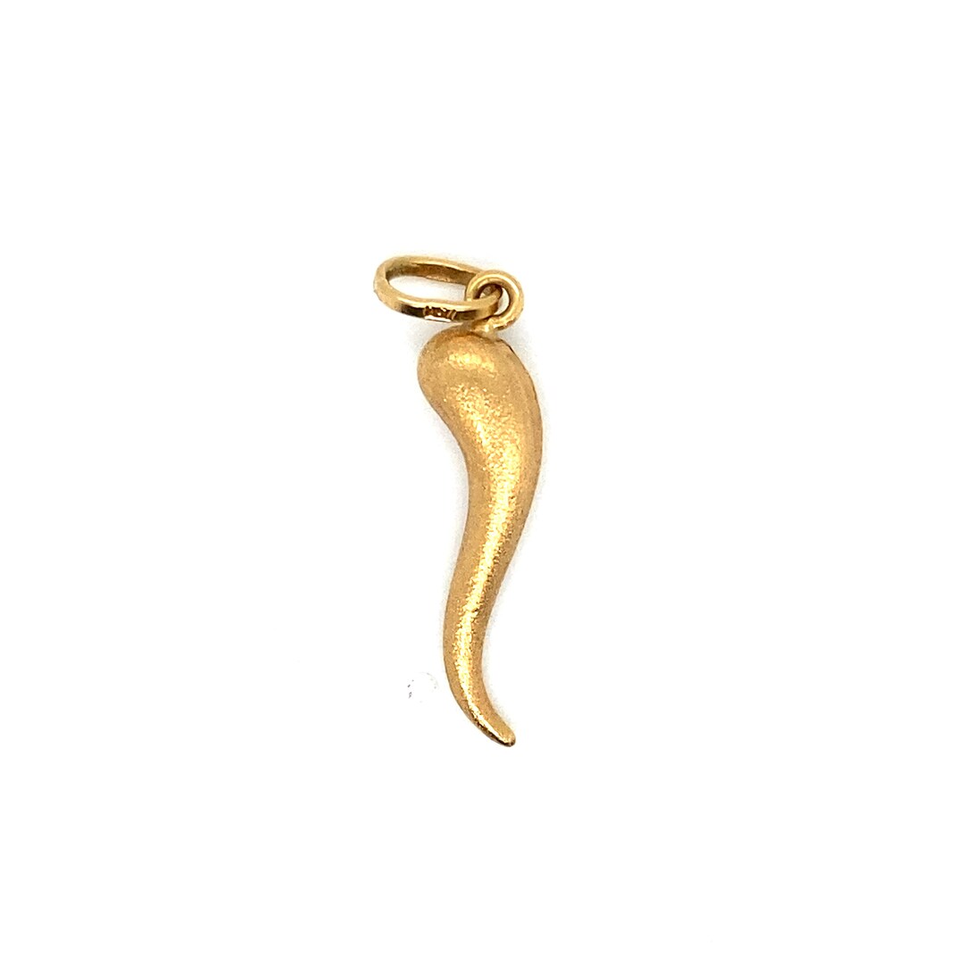 Vintage 14K Yellow Gold Italian Pepper, Italian Horn Charm With Brushed ...