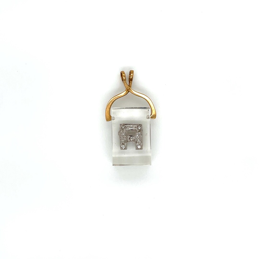 Vintage 14k Yellow Gold Diamond "a" Initial Suspended in Plastic Cuboid ...