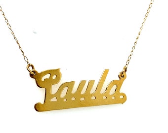 Vintage 14K Yellow Textured Gold "nancy" Script Name Charm Necklace - Etsy
