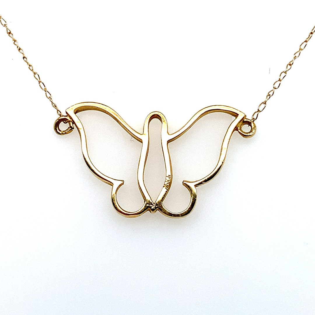 Vintage 14K Yellow Gold Butterfly Necklace - Etsy