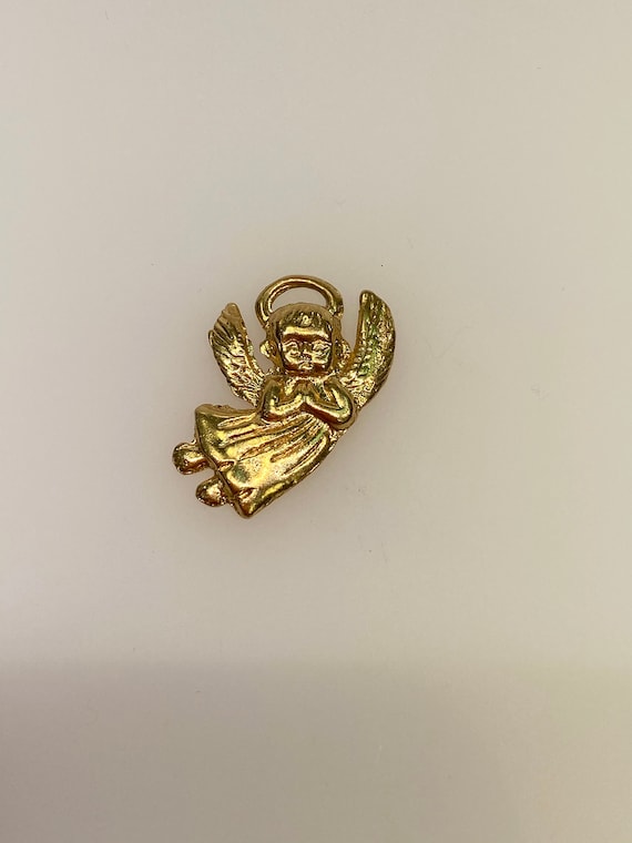Vintage 14k yellow gold guardian angel charm - Gem
