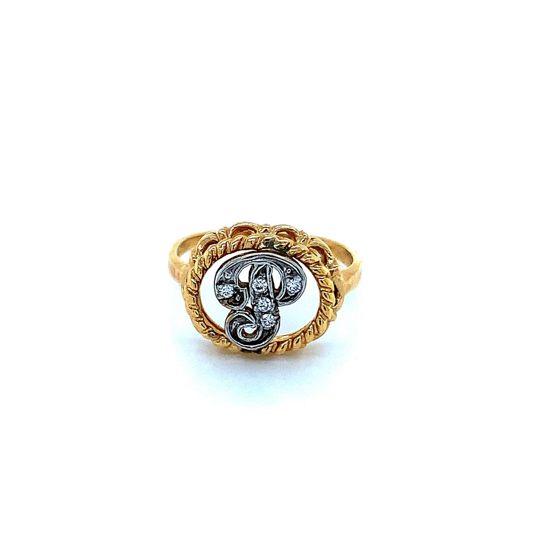 Vintage Yellow Gold Diamond Initial P Signet Ring - Etsy