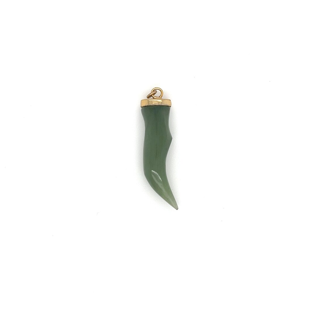 Vintage 14K Yellow Gold Nephrite Jade Shark Tooth Charm Pendant - Etsy