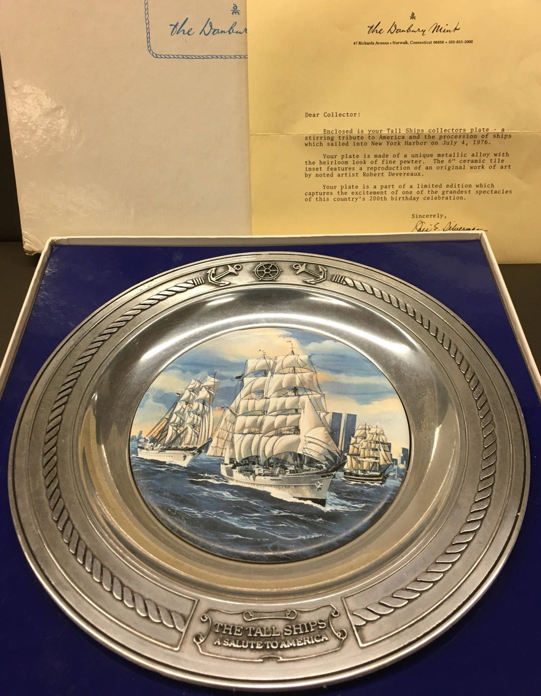 The Danbury Mint Tall Ships Plate in Original Box Vintage Silver Wall ...