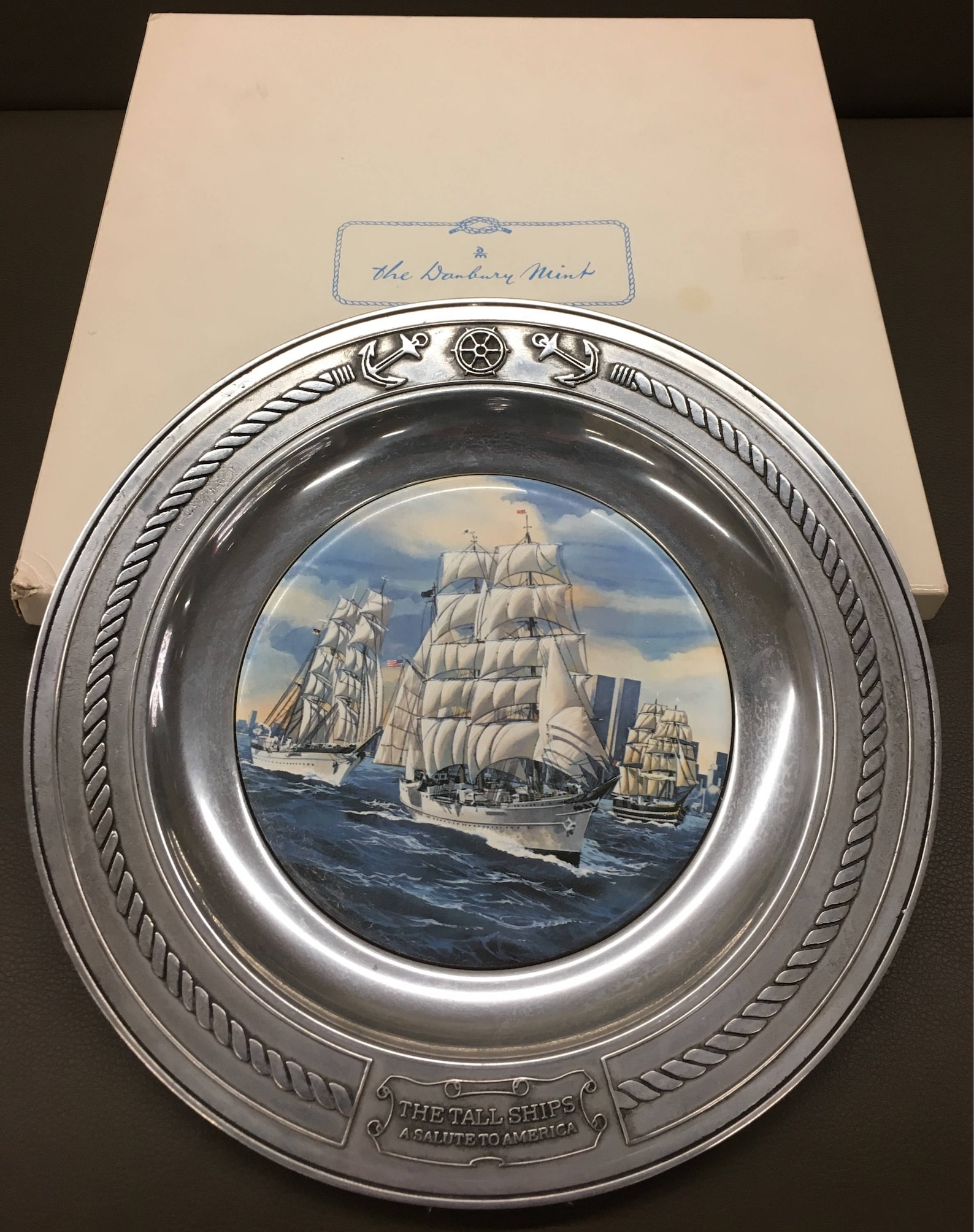 The Danbury Mint Tall Ships Plate in Original Box Vintage Silver Wall ...