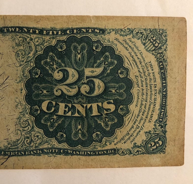 1874 Antique 25 Cent Note Unites States Fractional Currency; Twenty ...