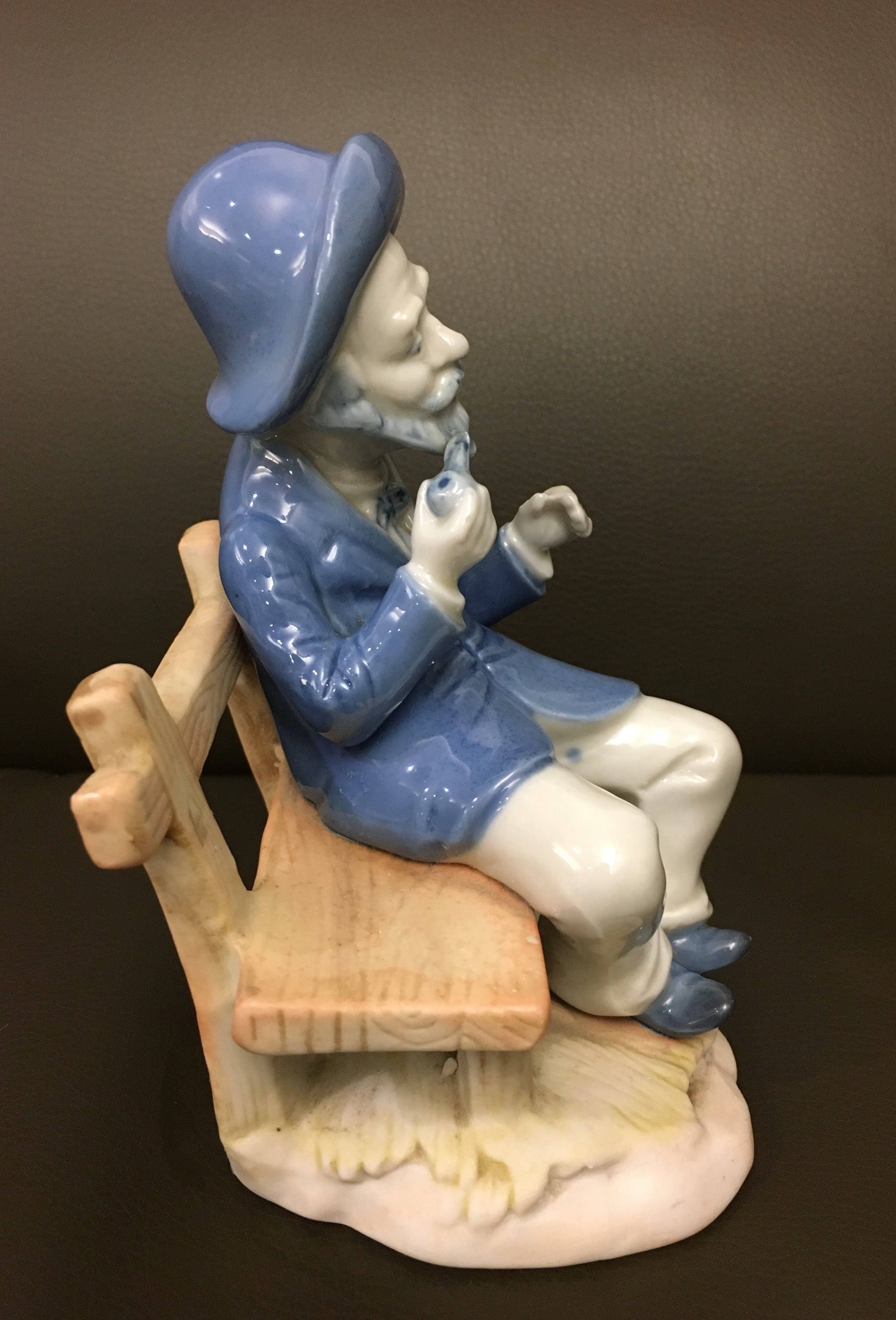 Vintage Japan Blue Man Sitting on Bench Figurine - Etsy