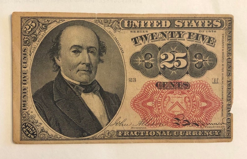 1874 Antique 25 Cent Note Unites States Fractional Currency; Twenty ...