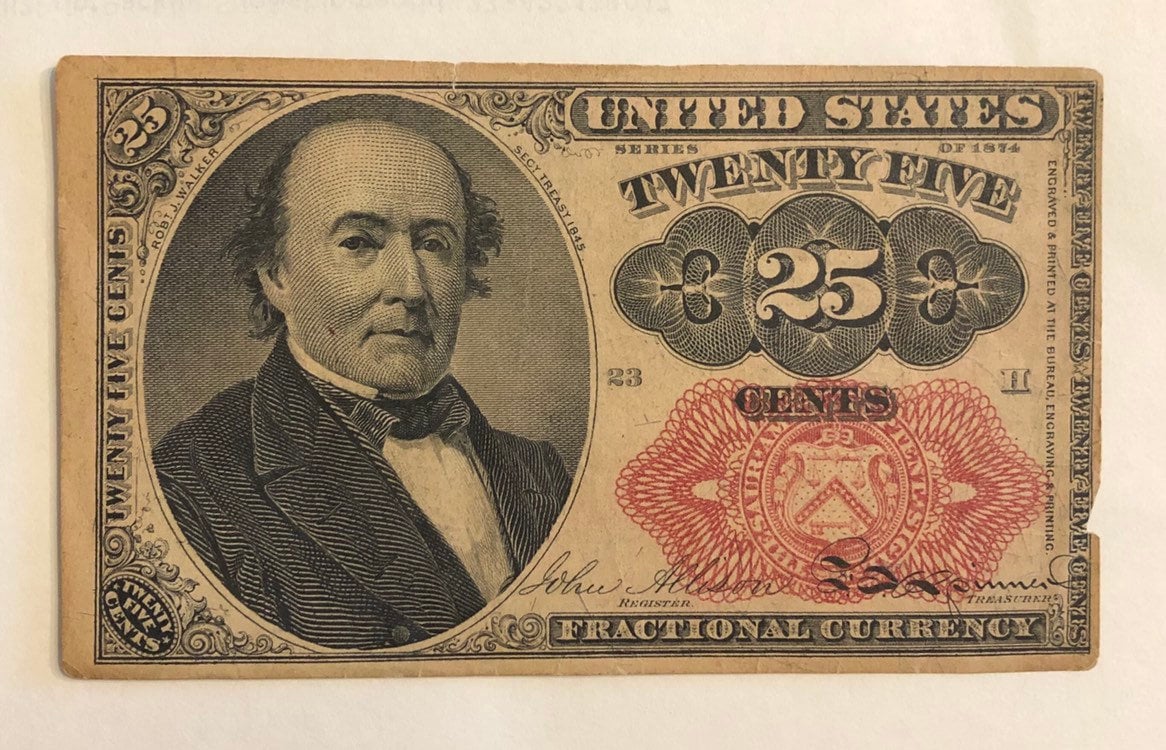 1874 Antique 25 Cent Note Unites States Fractional Currency; Twenty ...