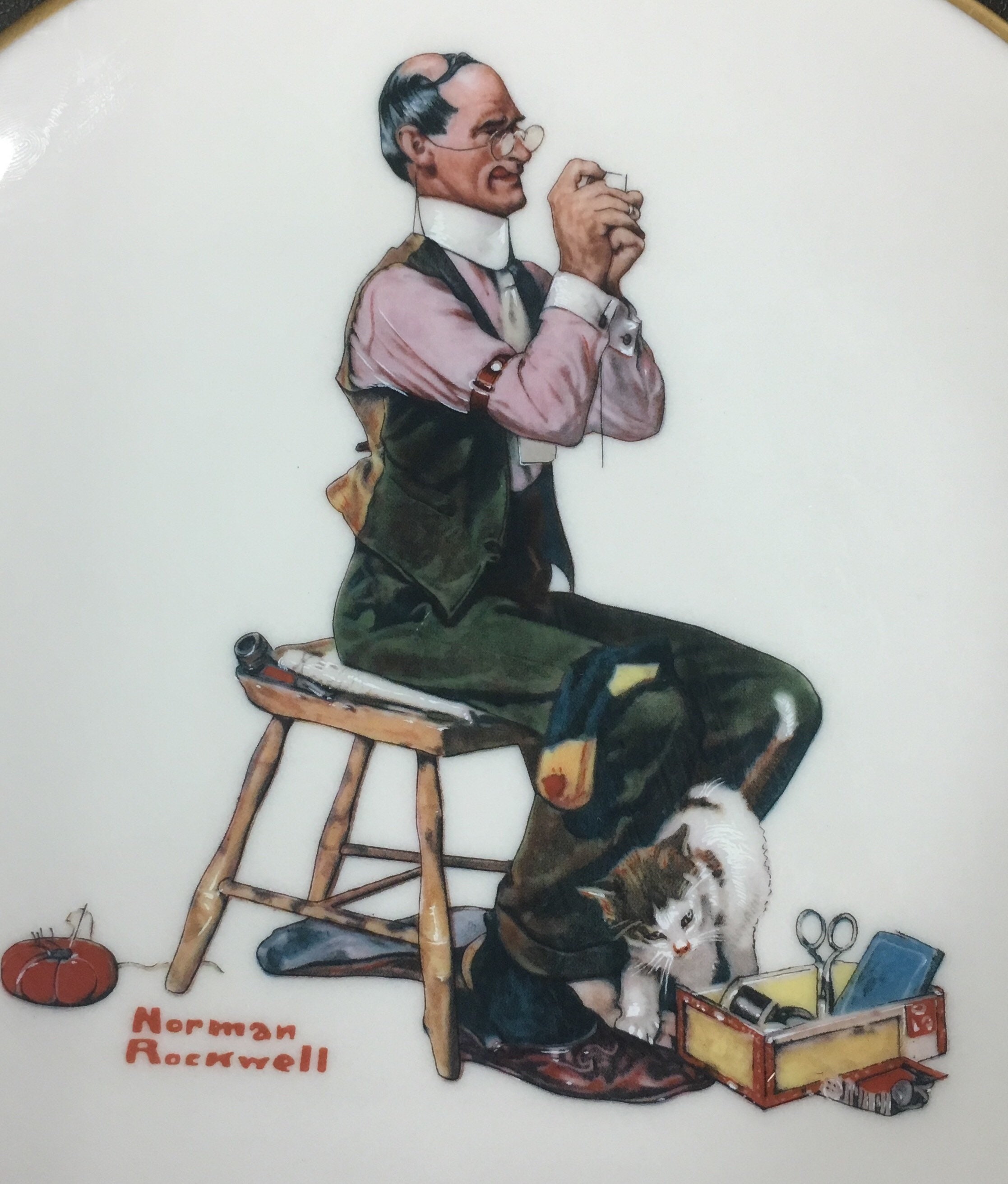 1978 Norman Rockwell man Threading a Needle Plate by Gorham the Danbury ...