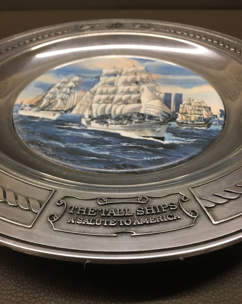 The Danbury Mint Tall Ships Plate in Original Box Vintage Silver Wall ...