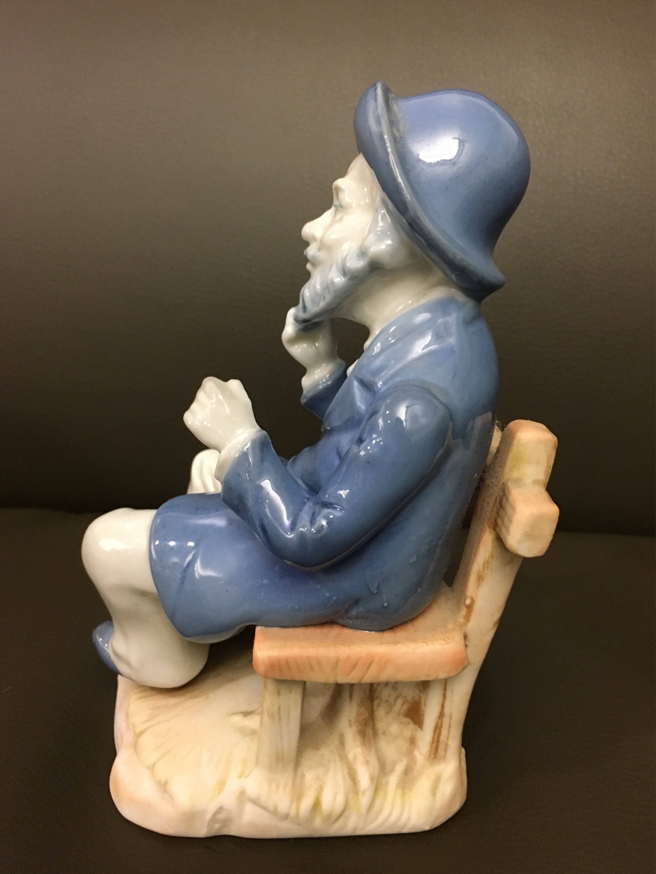 Vintage Japan Blue Man Sitting on Bench Figurine - Etsy