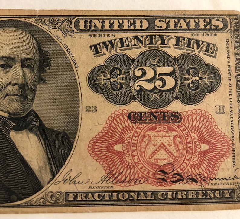 1874 Antique 25 Cent Note Unites States Fractional Currency; Twenty ...