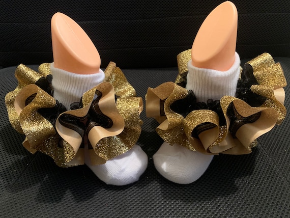 Big Black Ruffle Lace w/ White Socks with Glitter Ribbon Trim | Etsy
