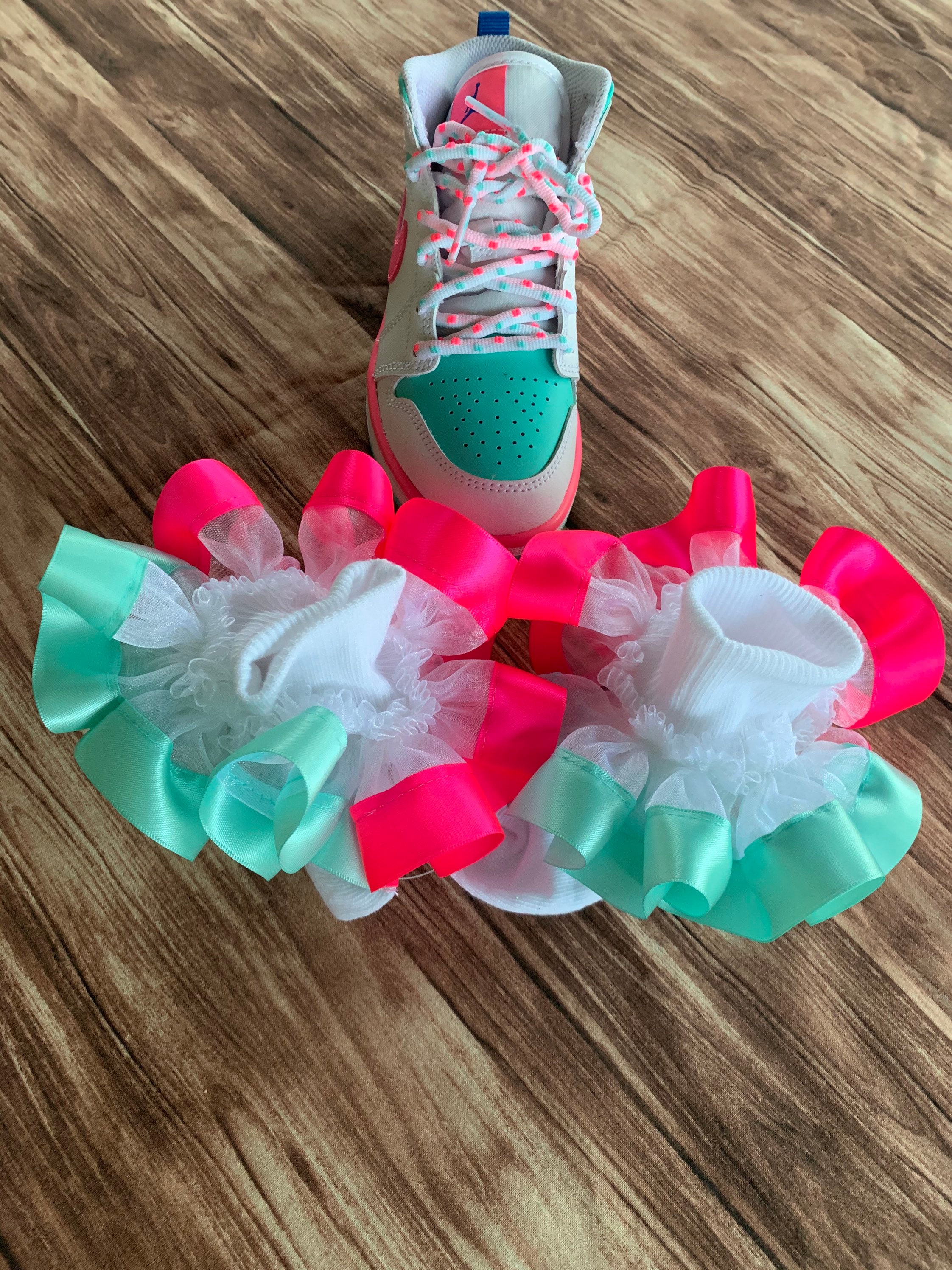 Big Red Ruffle and White Lace Socks With Satin Ribbon Trim - Etsy