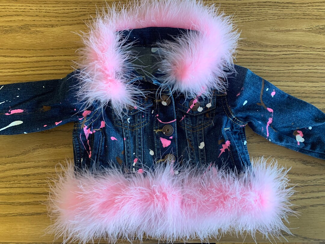 Paint Splashed Denim Custom Jacket and Skirt W/ Fur Trim and Shirt - Etsy