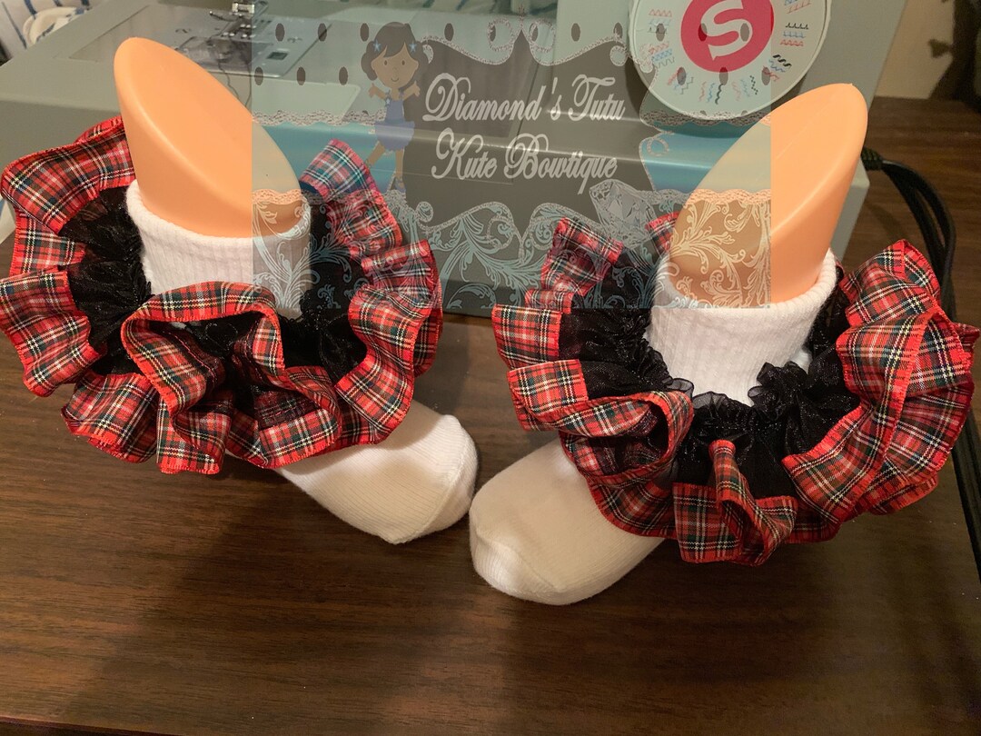 Black Ruffle Plaid Trim Socks - Etsy
