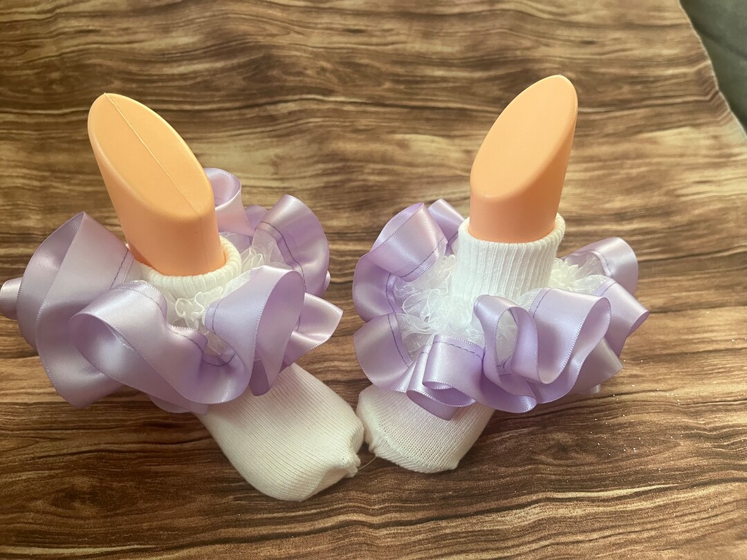 Lavender Ruffle and White Lace Socks With Satin Ribbon Trim - Etsy