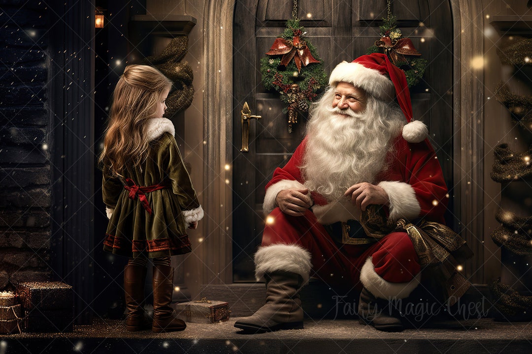 Santa's Welcoming Doorstep: Christmas Digital Background. Digital ...