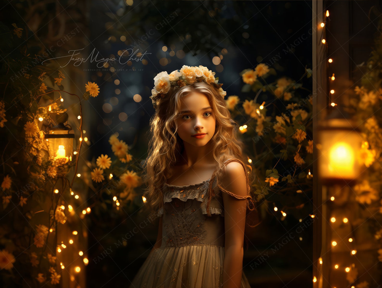 Enchanted Lights Digital Backdrop - Lanterns and Flowers Digital ...