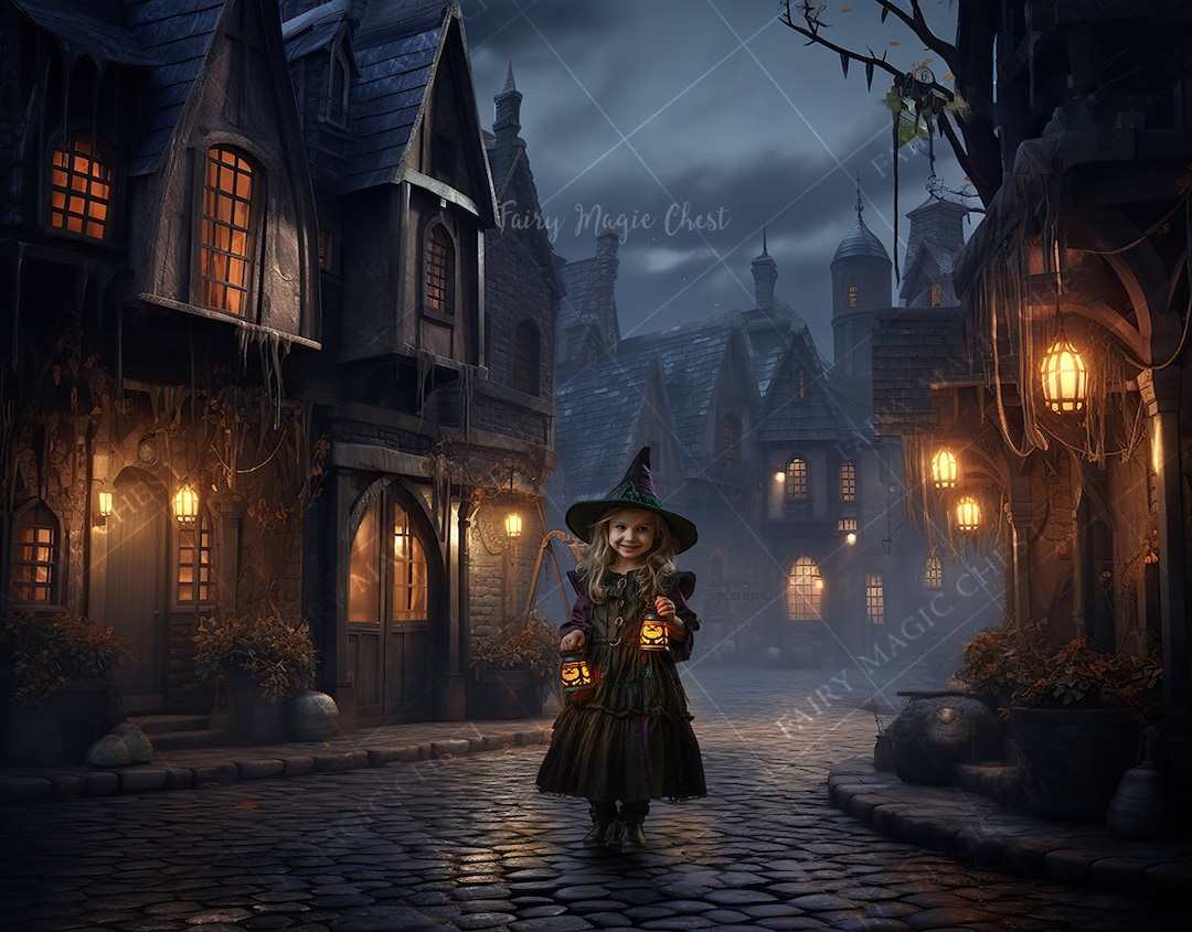 Witches Town Digital Backdrop for Photography, Halloween, Witch and ...