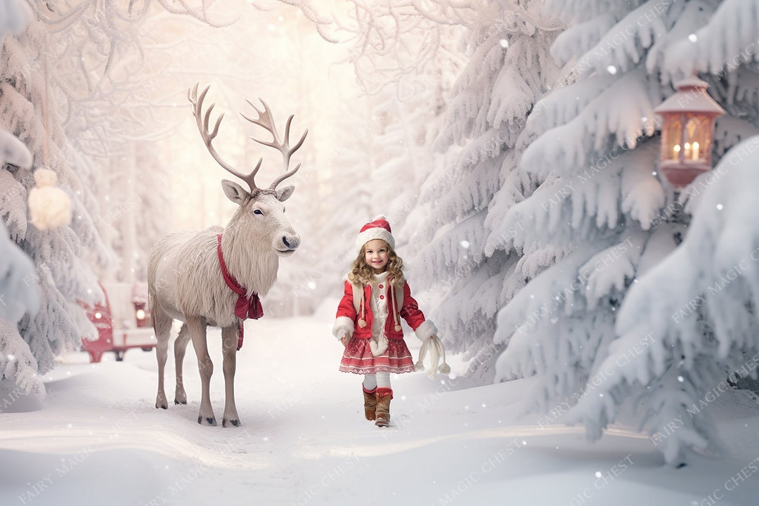 Christmas Reindeer Digital Background. Christmas Digital Backdrop for ...