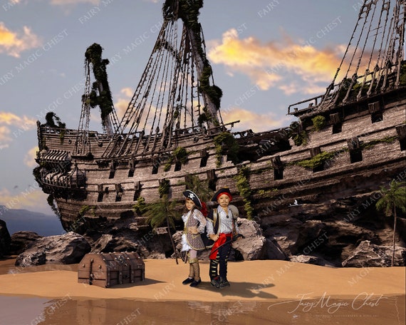 Digital Background. Pirate Ship on the Beach. Stranded Pirate - Etsy