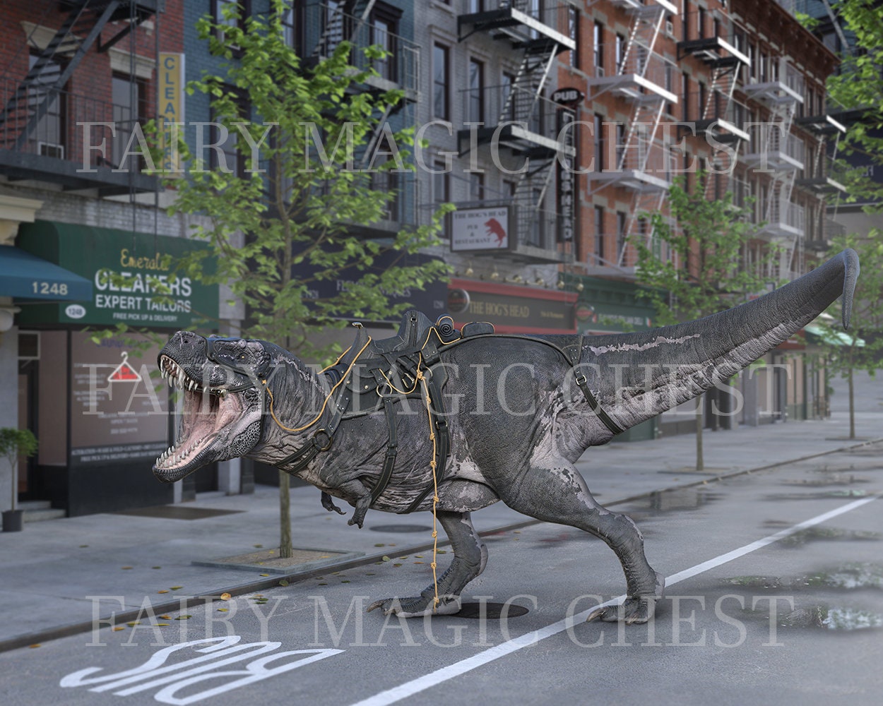Dinosaur Digital Background . T Rex in New York City. Digital | Etsy