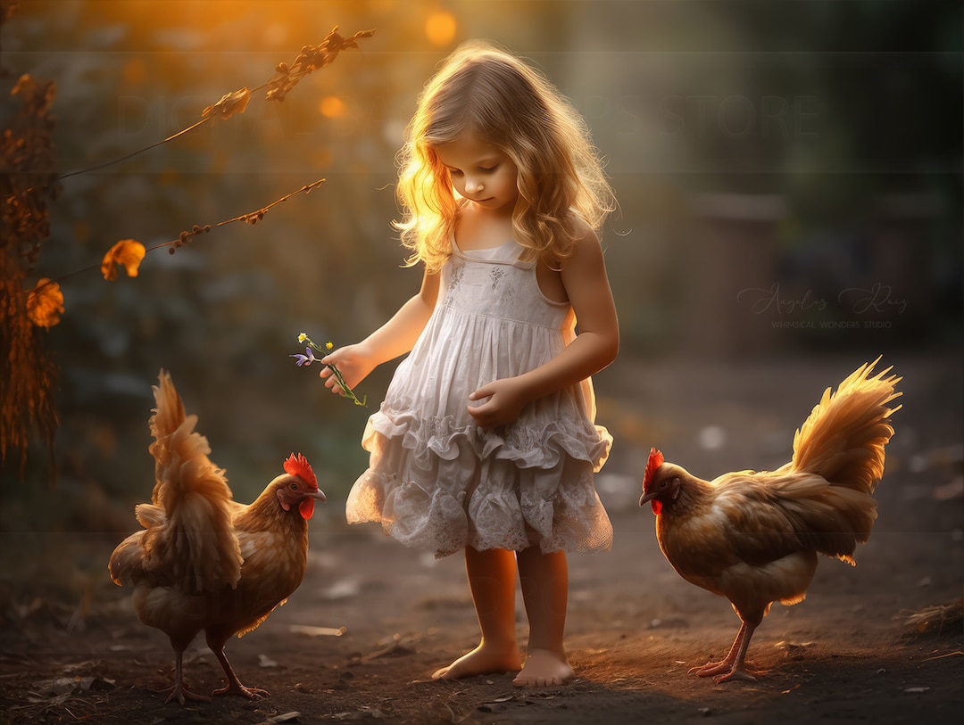 Digital Backdrop for Photography. Hens, Chickens on the Farm. Digital ...