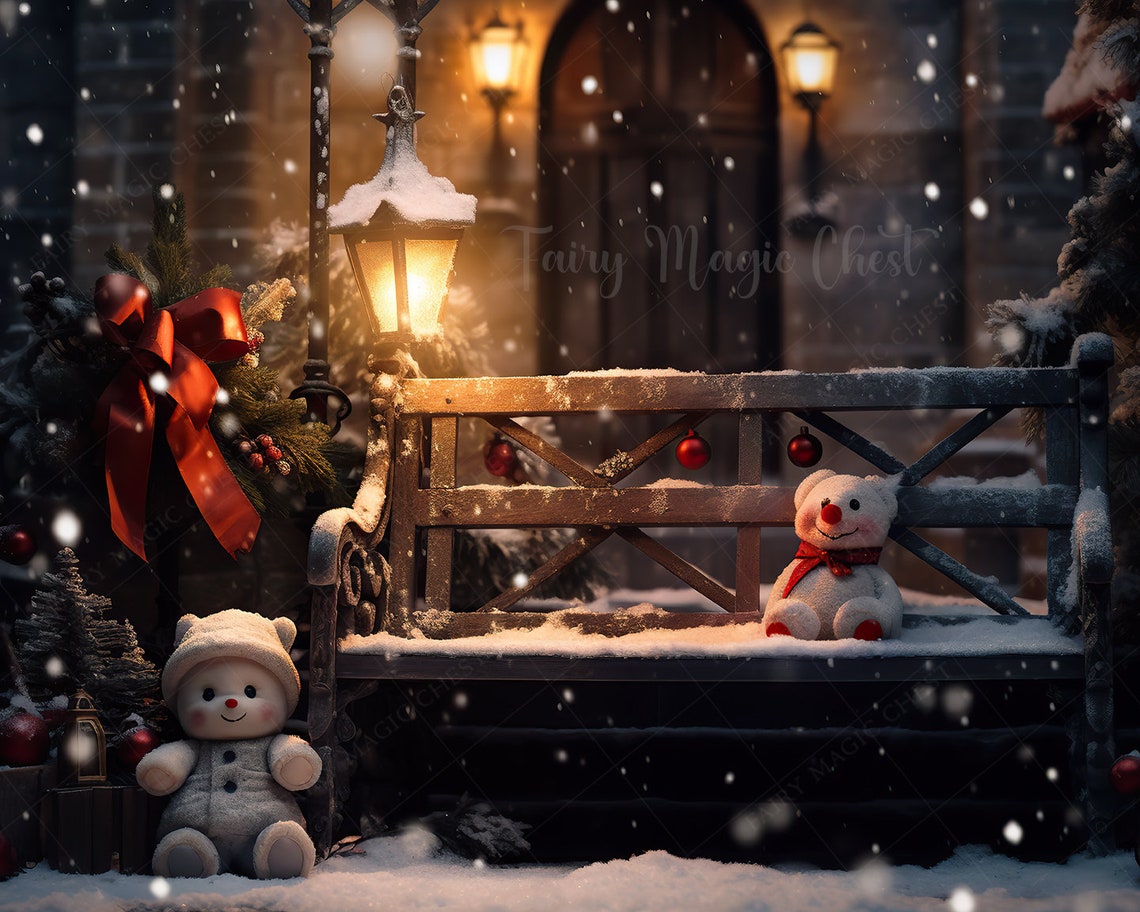 Snowy Christmas Bench Digital Background for Photography, Digital ...