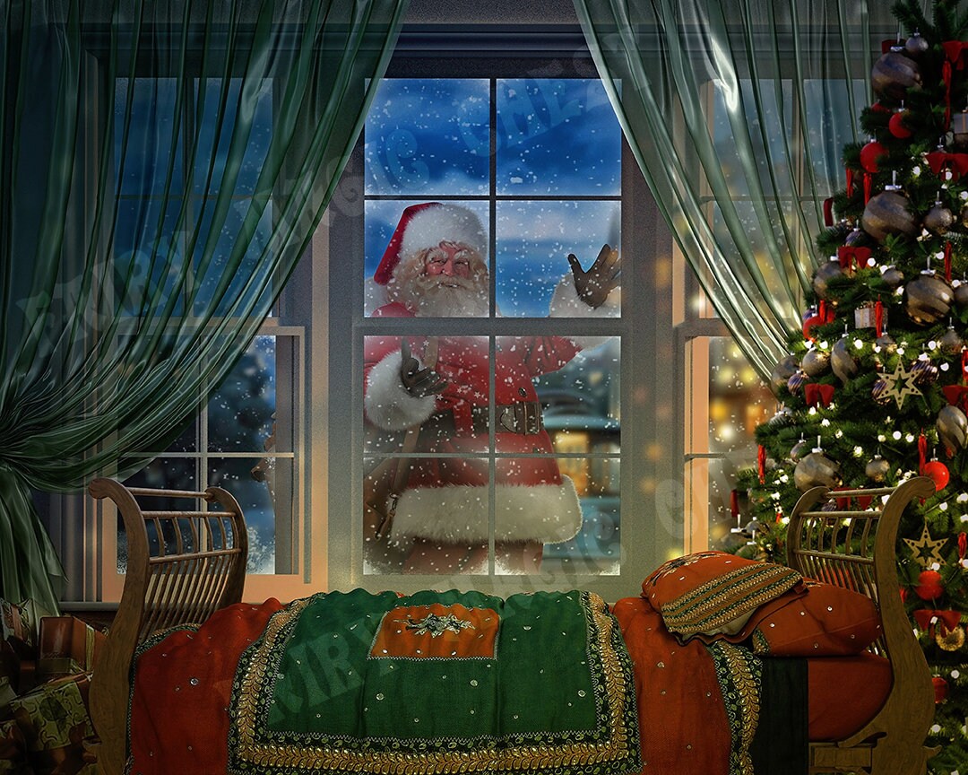 Christmas Digital Background / Backdrop Santa Behind the - Etsy