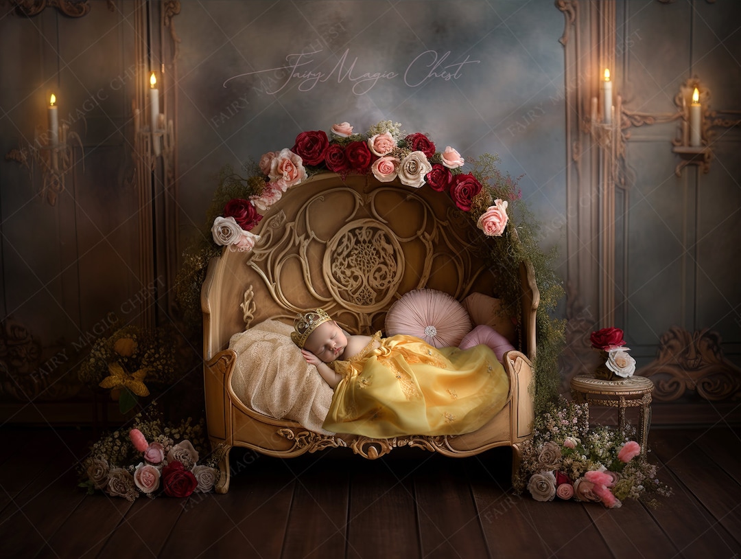 Newborn Digital Background , Baby Girl Crib With Roses , Princess Bed ...