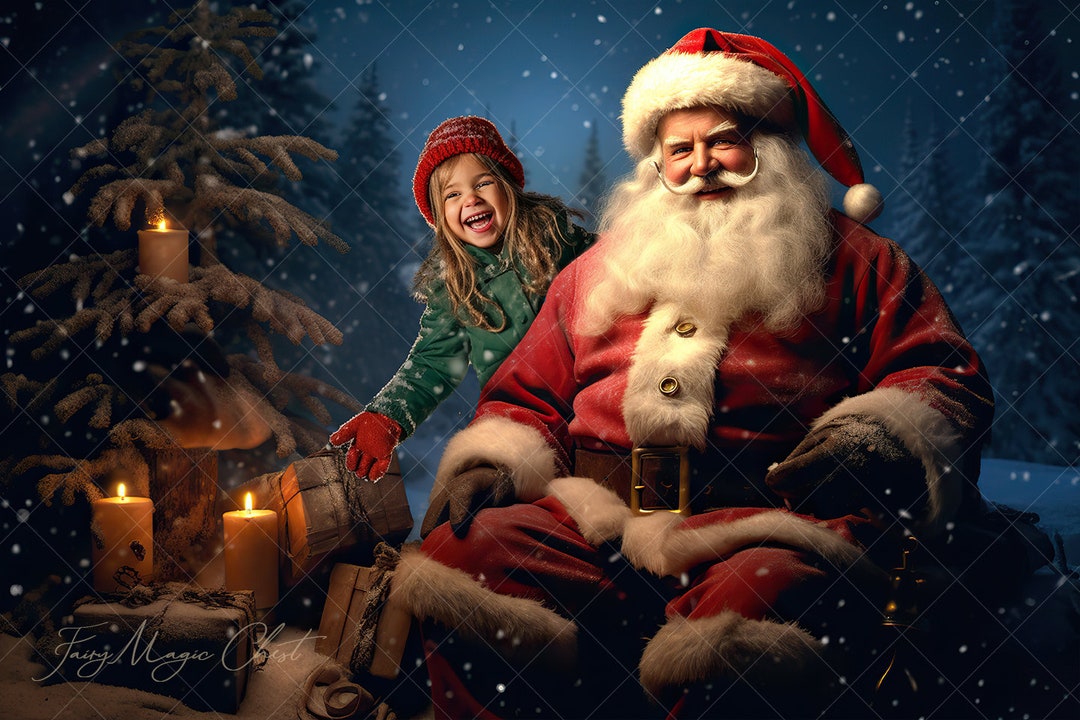 Santa's Forest Sitting on the Forest. Christmas Digital Background ...