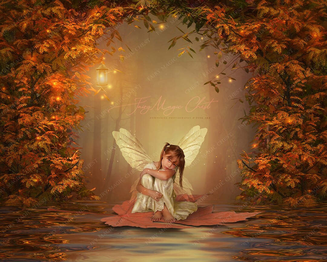Fairy Digital Background / Magical Pond/ Autumn Leaves Arch in ...