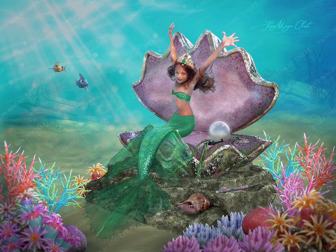 Mermaid Digital Background for Composite Photography. Shell With Pearl ...
