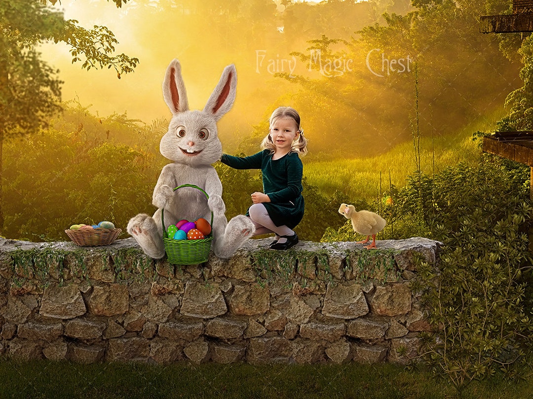 Easter Bunny Digital Background , Easter Bunny Digital Backdrop for ...