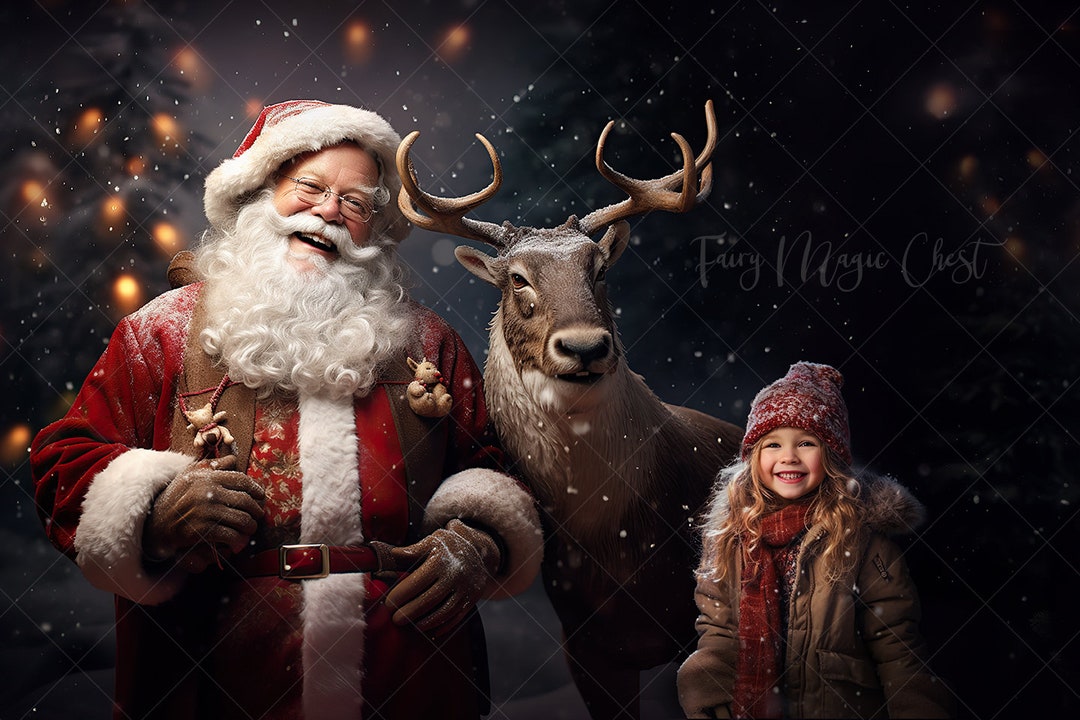 Santa and Reindeer in the Magical Christmas Night. Christmas Digital ...
