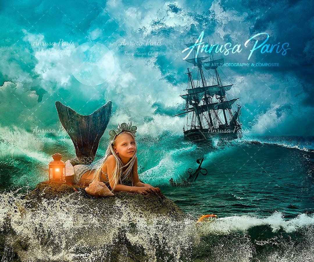 Digital Background for Mermaid. Storm in the Ocean. Digital Backdrop ...