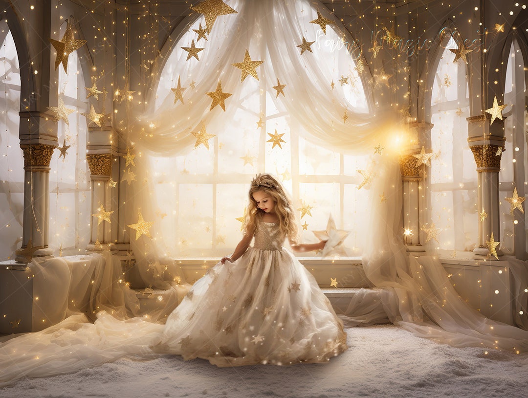 Christmas Fantasy Digital Background for Photography, Golden Stars ...