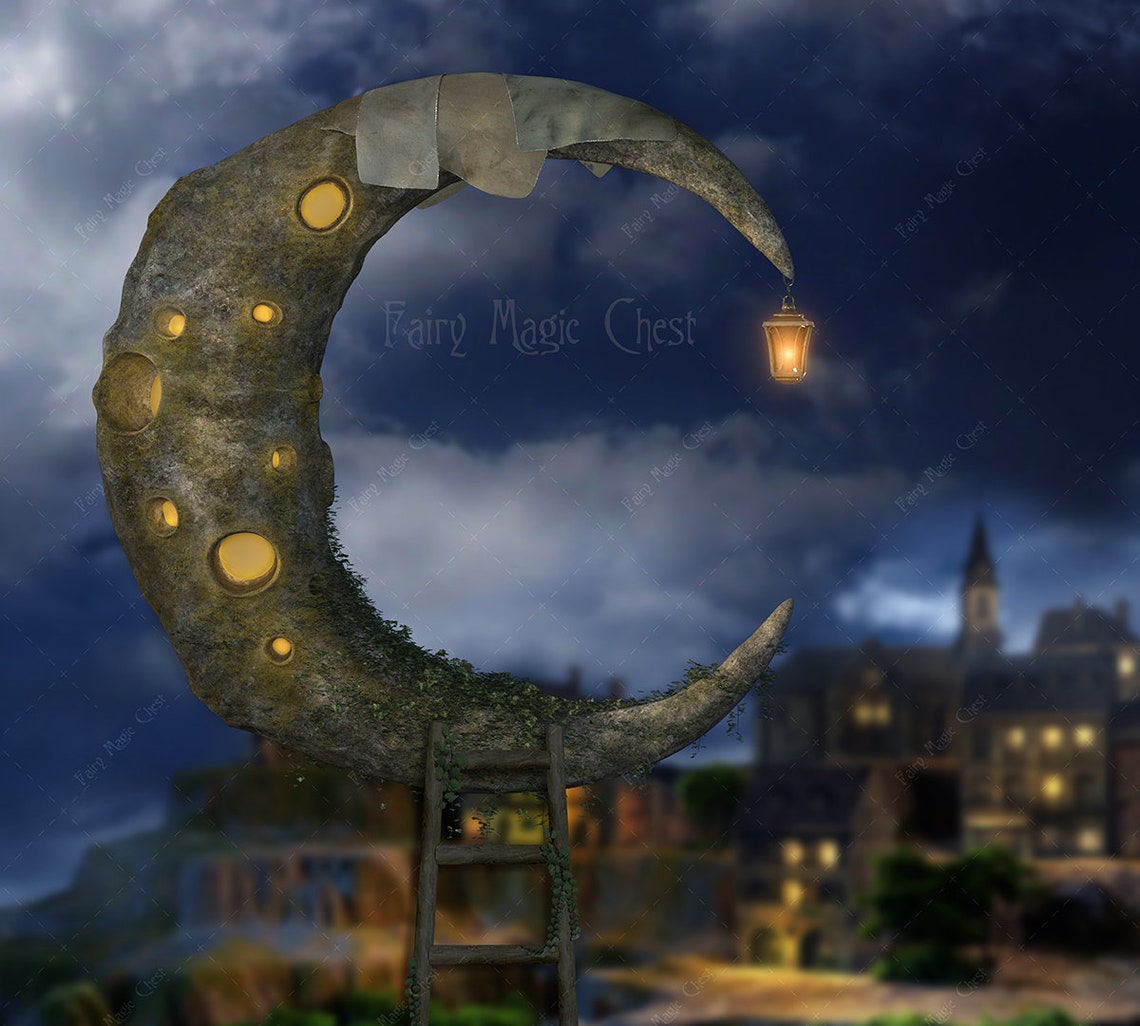 Digital background / backdrop Moon and stairs magical night | Etsy