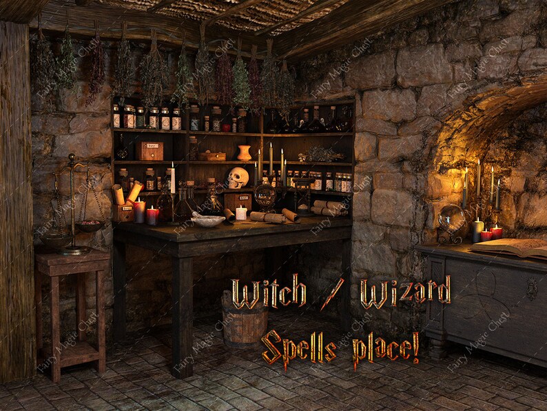Digital Background / Backdrop for Witch or Wizard , Interior Cottage ...