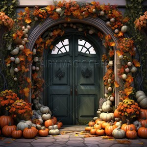 Autumn Digital Background / Backdrop for Photography. Green Door ...