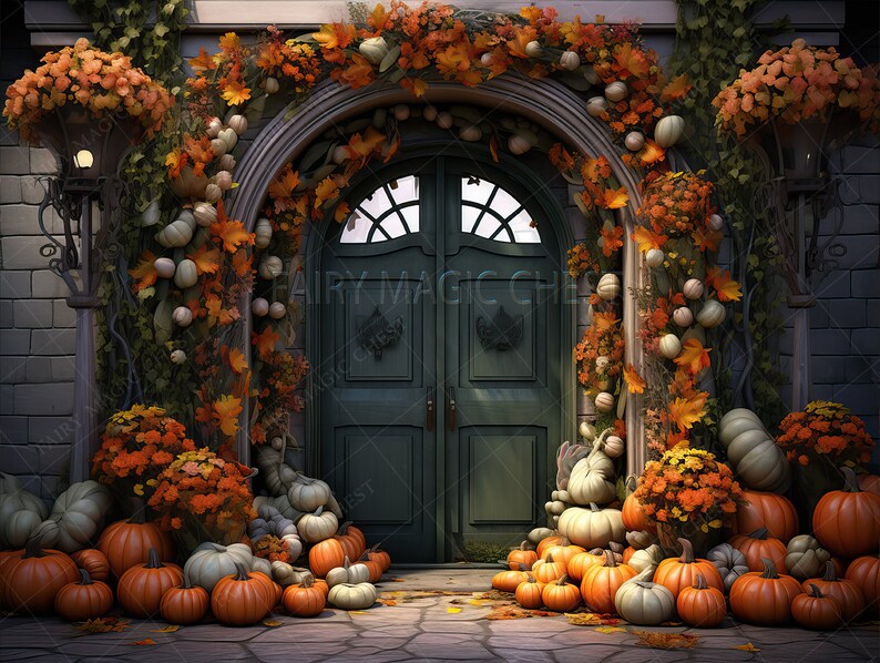 Autumn Digital Background / Backdrop for Photography. Green Door ...
