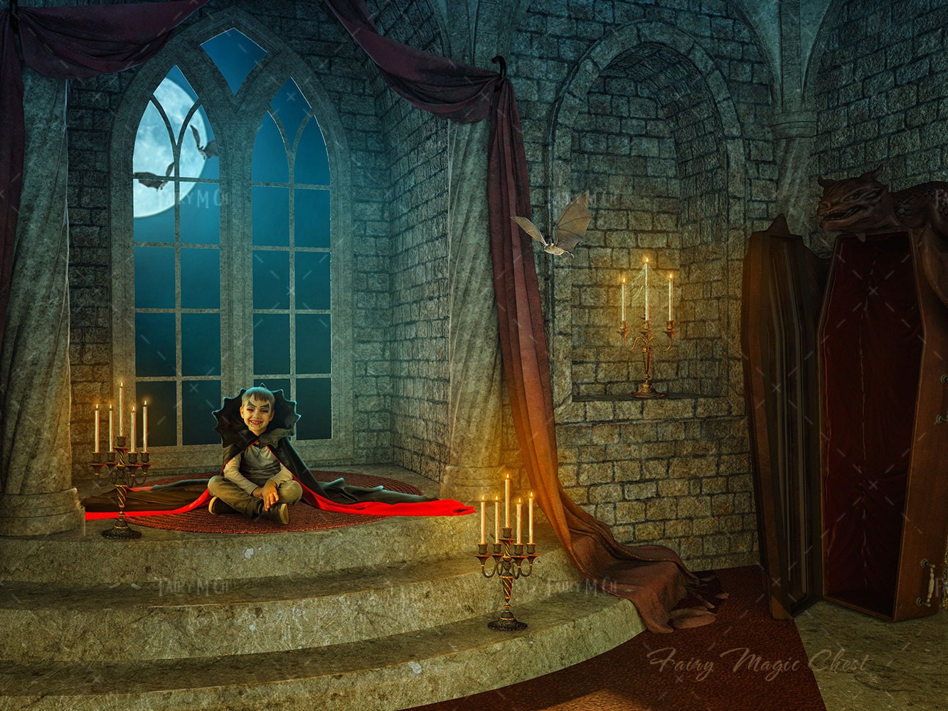 Mysterious room in castle digital background big window old | Etsy