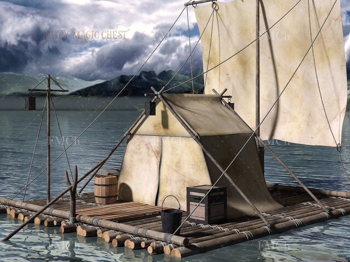 Digital Backdrop With Raft With Sail for Pirate and - Etsy