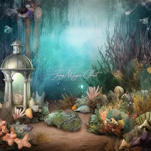 Mermaid Digital Background , Fantasy Underwater Digital Backdrop for ...