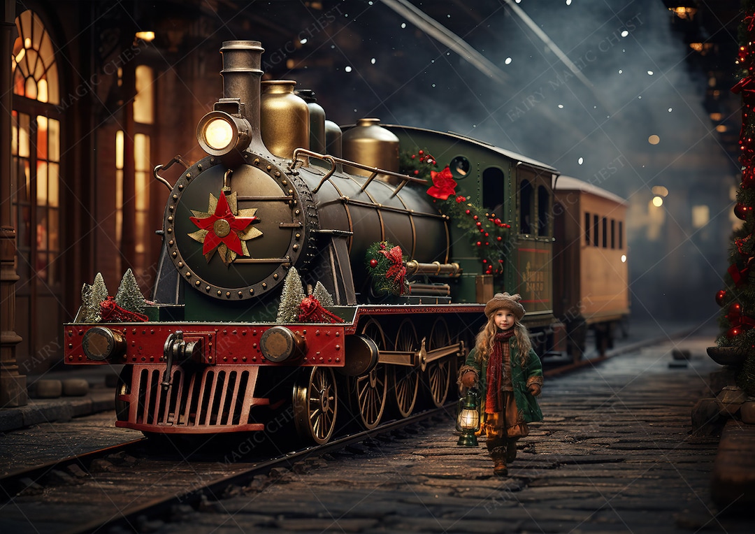 Christmas Train Digital Backdrop. Christmas Train Station, Digital ...