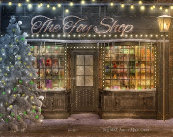 Christmas Digital Background / Backdrop With Old Shop | Etsy