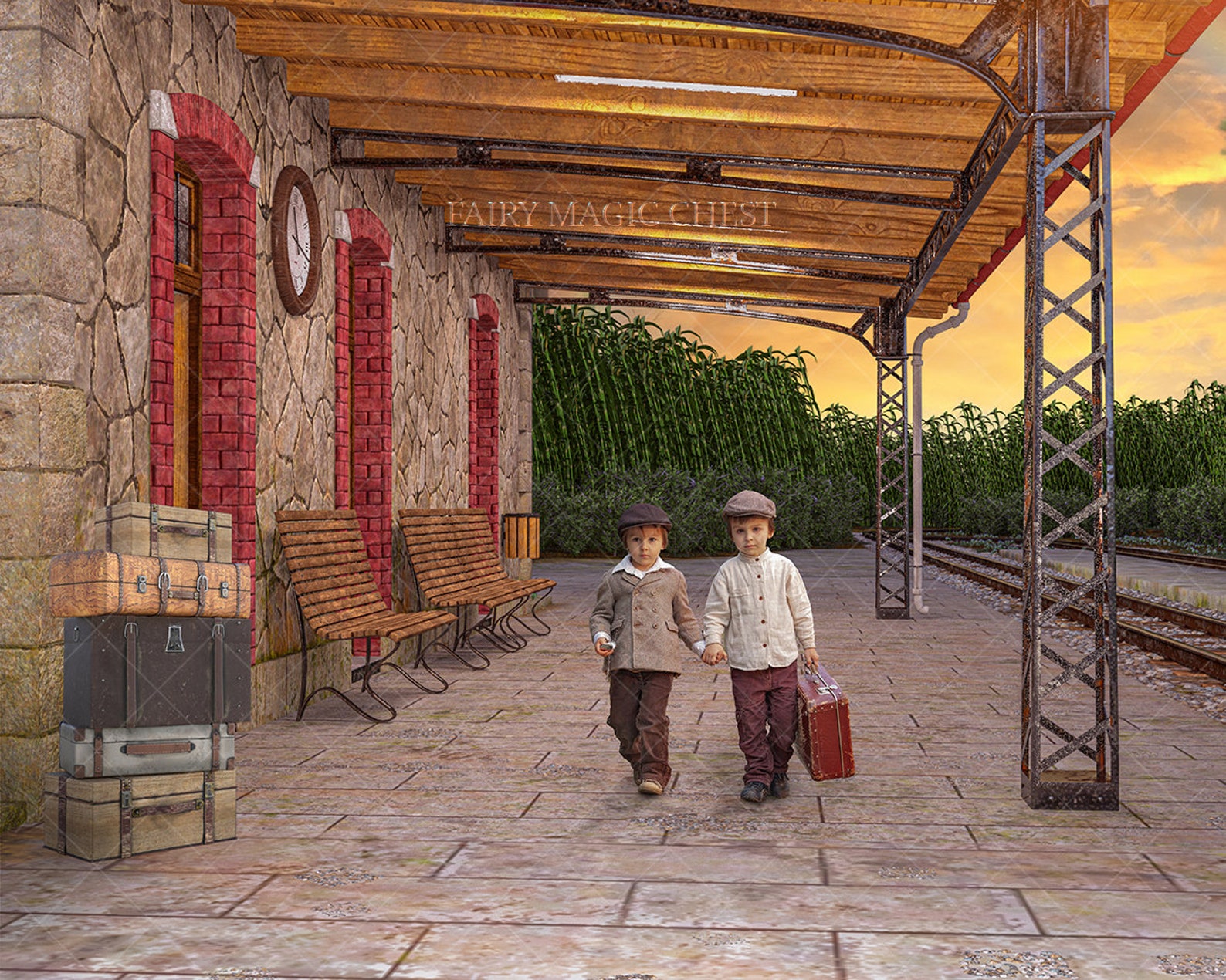 Digital Background. Vintage Train Station. Digital Backdrop - Etsy