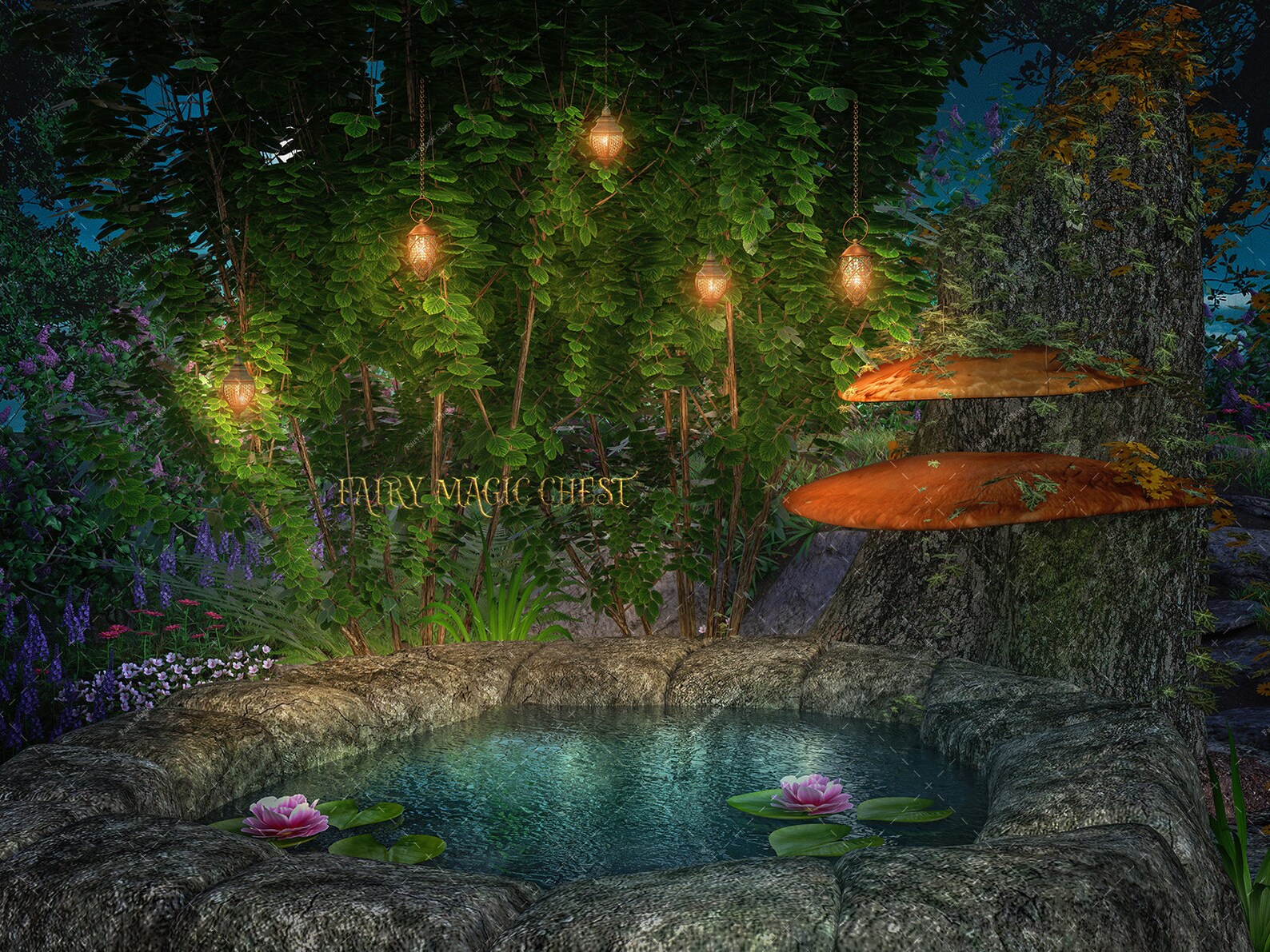 Digital Backdrop, Enchanted Fairy Pond, Digital Background for ...
